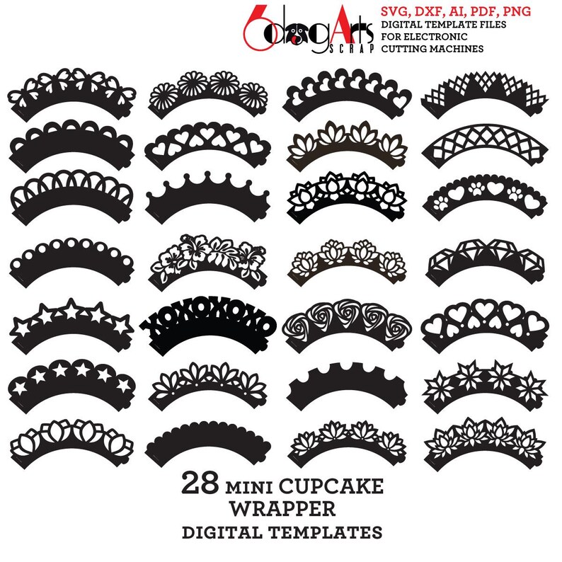28 Mini Cupcake Wrapper Templates SVG DXF Vector Digital Files Laser ...