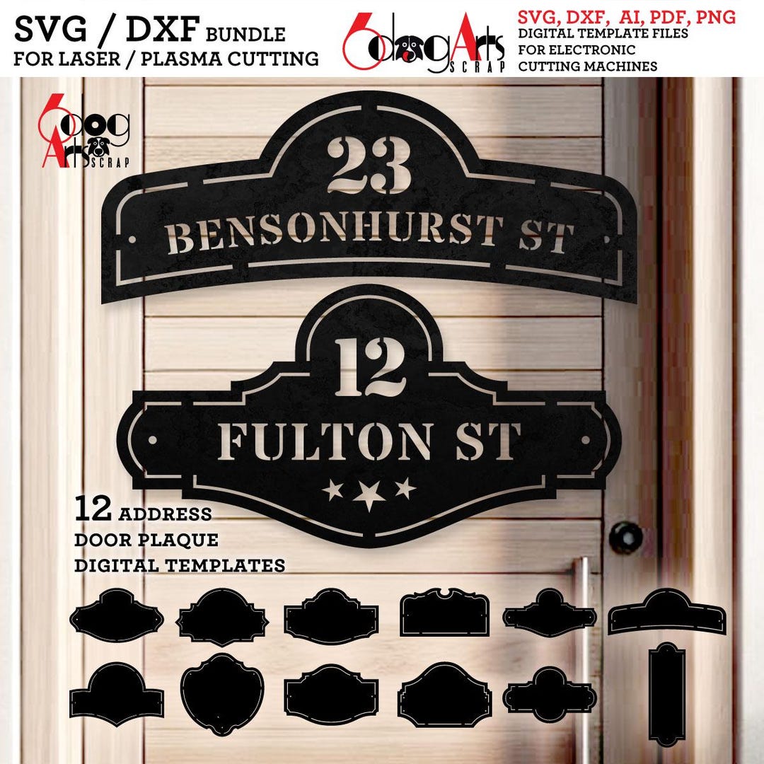 Address Door Sign SVG / DXF Bundle: 12 Digital Templates for Laser ...