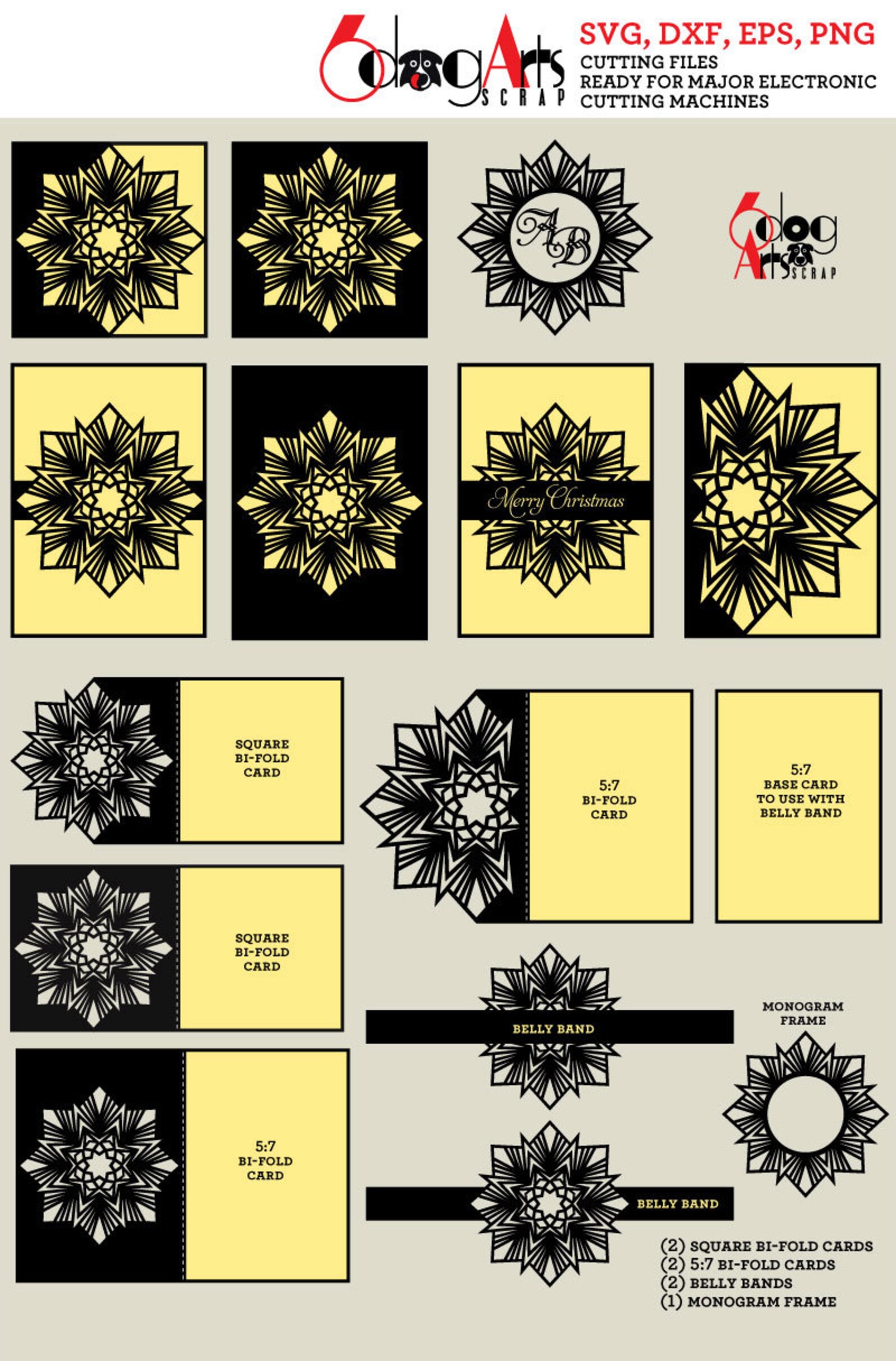 7 Snowflake Christmas Card Templates Digital Cut SVG DXF - Etsy