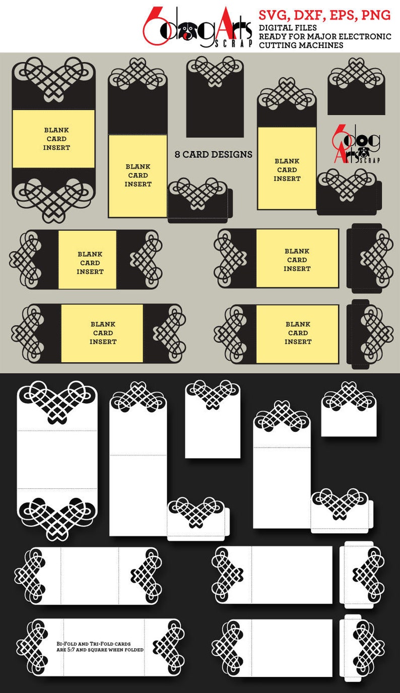 8 Calligraphic Lace Card Templates Digital Cut SVG DXF Files | Etsy