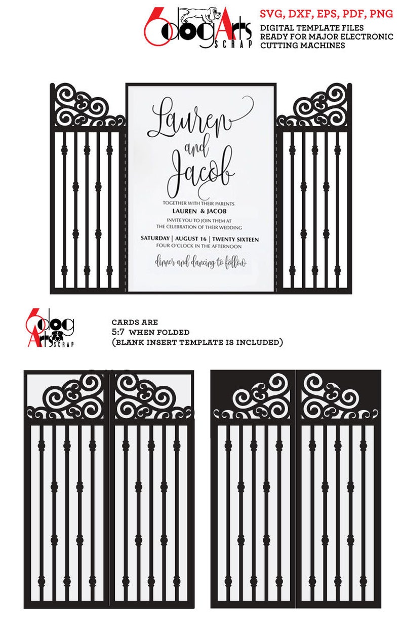 Gate-fold Card Template Digital SVG DXF Files Wedding Invitation ...