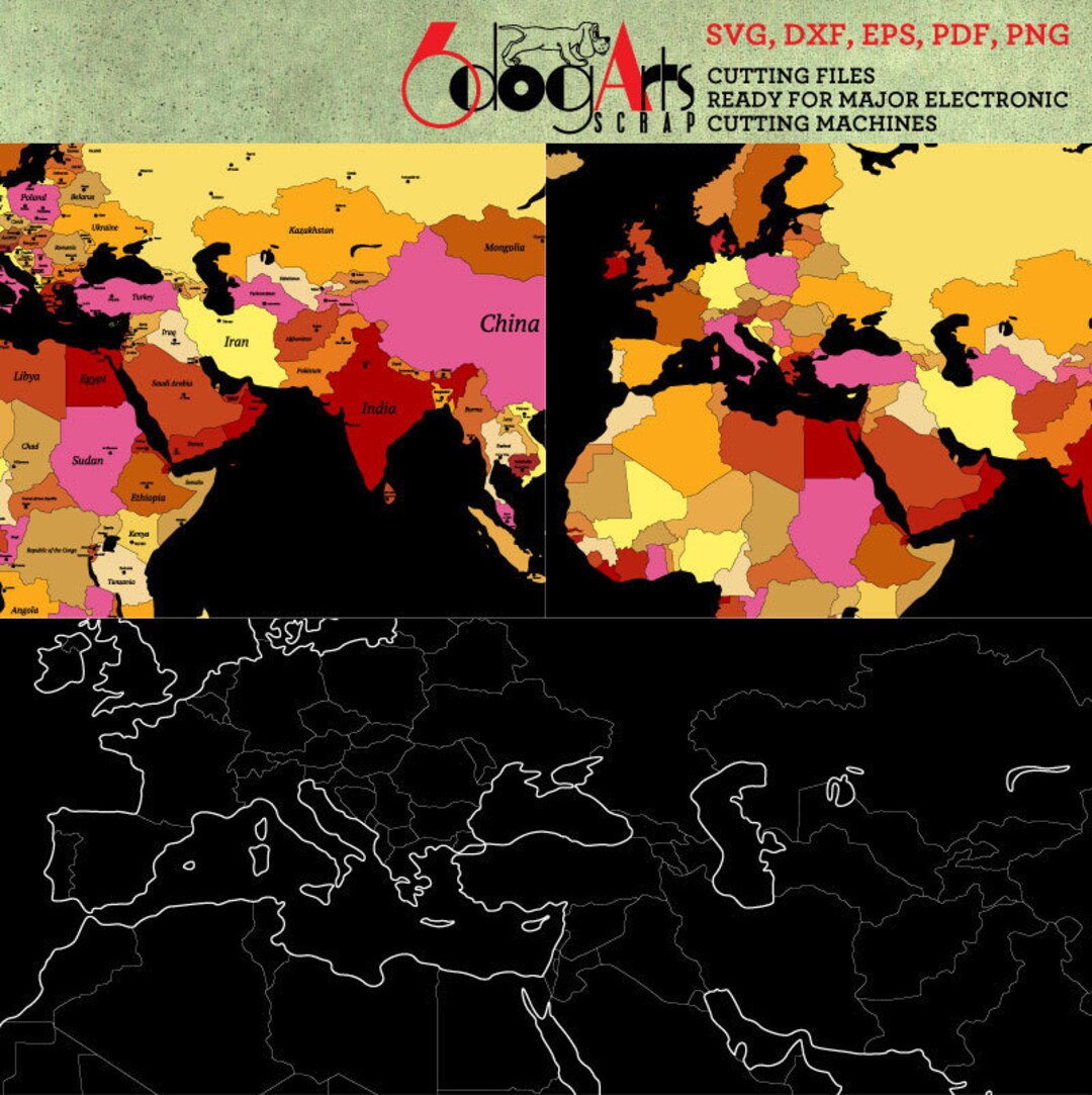 World Map Digital Files SVG DXF Png Eps Pdf Printable Digital Download ...