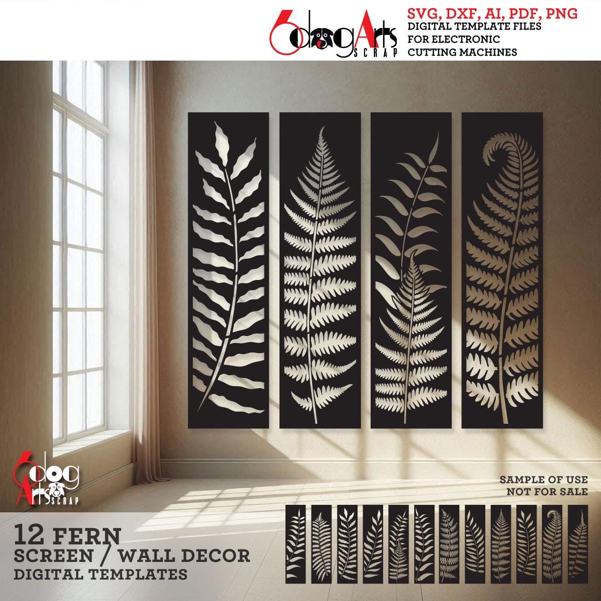 12 SVG DXF Digital Templates Fern Screen Claustra Wall Decor Laser Cnc ...