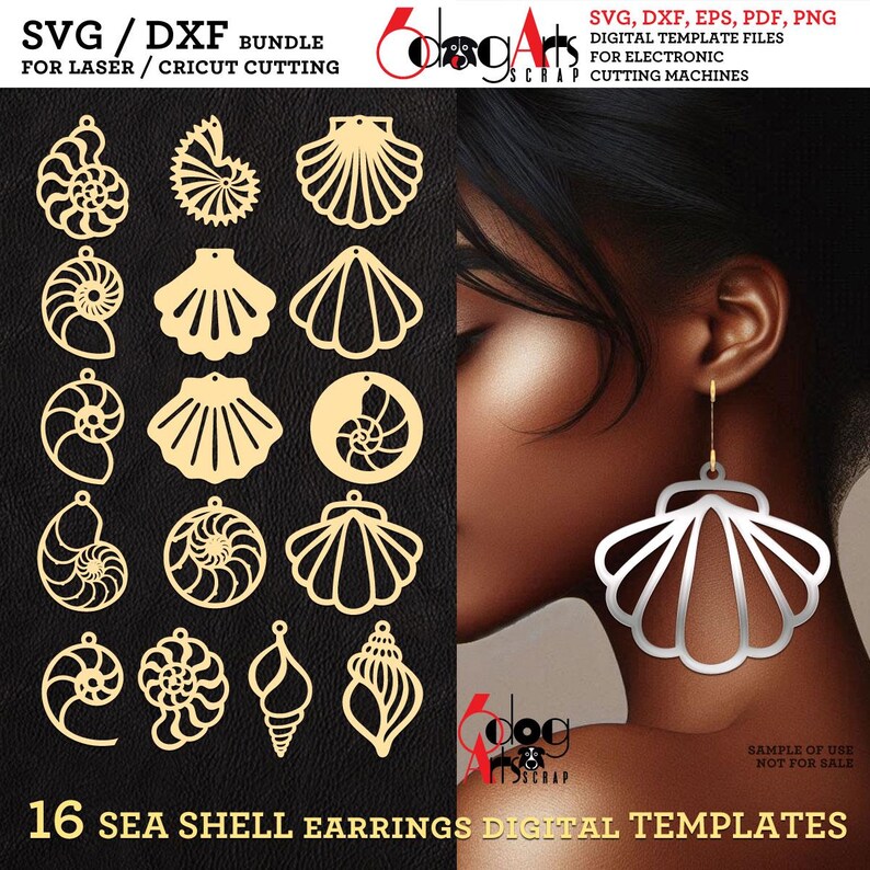 SVG / DXF Sea Shell Earrings Bundle Template Files Download for Laser ...