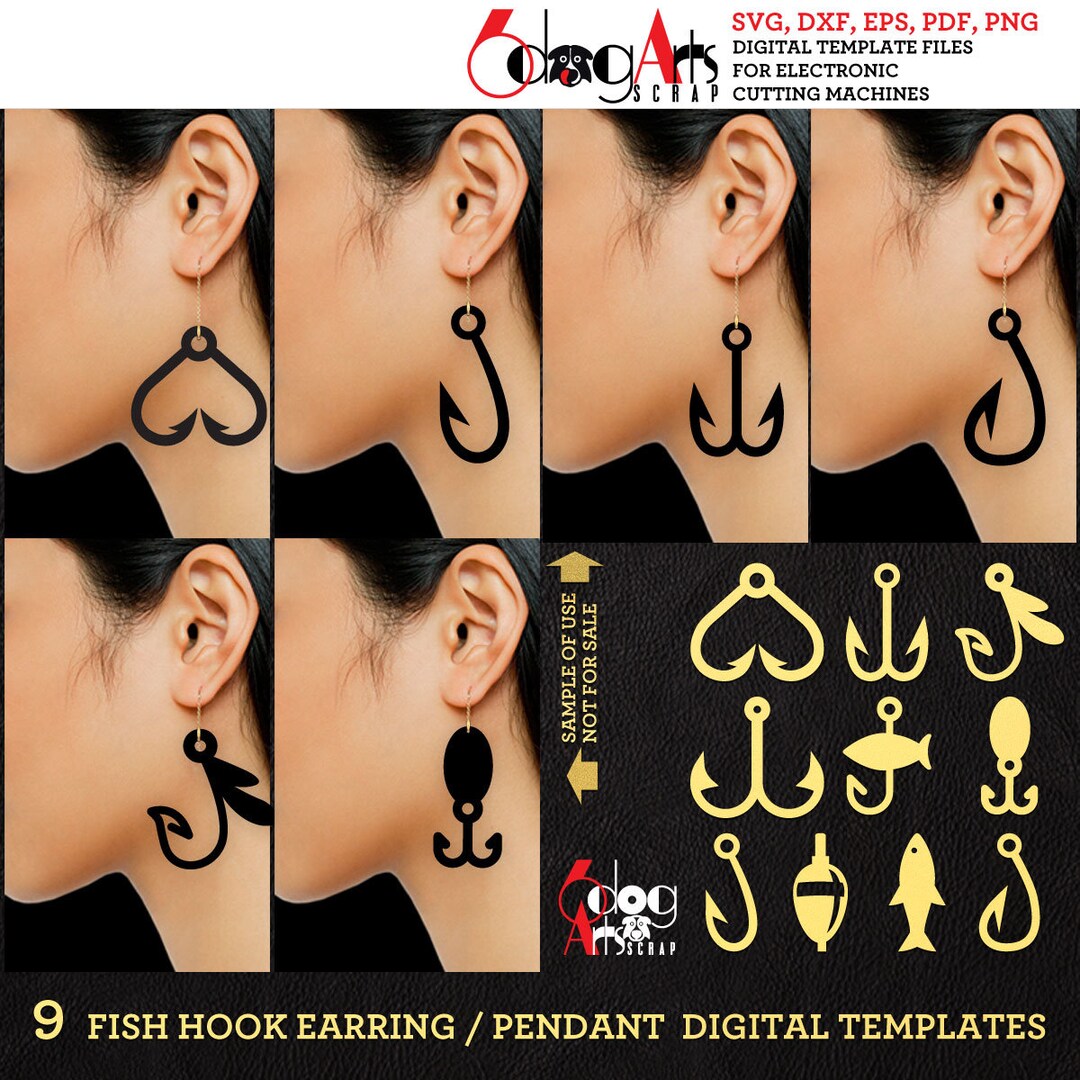 9 Earring SVG DXF Templates Fish Hook Wood Acrylic Metal Jewelry ...