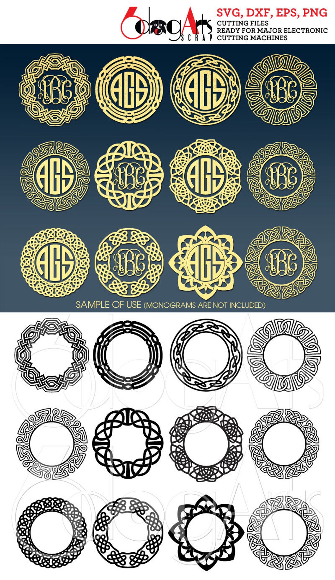 Celtic Monogram Frames Vector Digital Files Svg Dxf Eps Png Silhouette ...