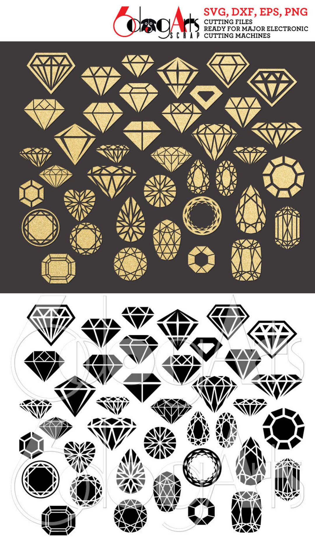 Diamonds Clip Art Digital Files Svg Dxf Eps Png Silhouette SCAL Cricut ...