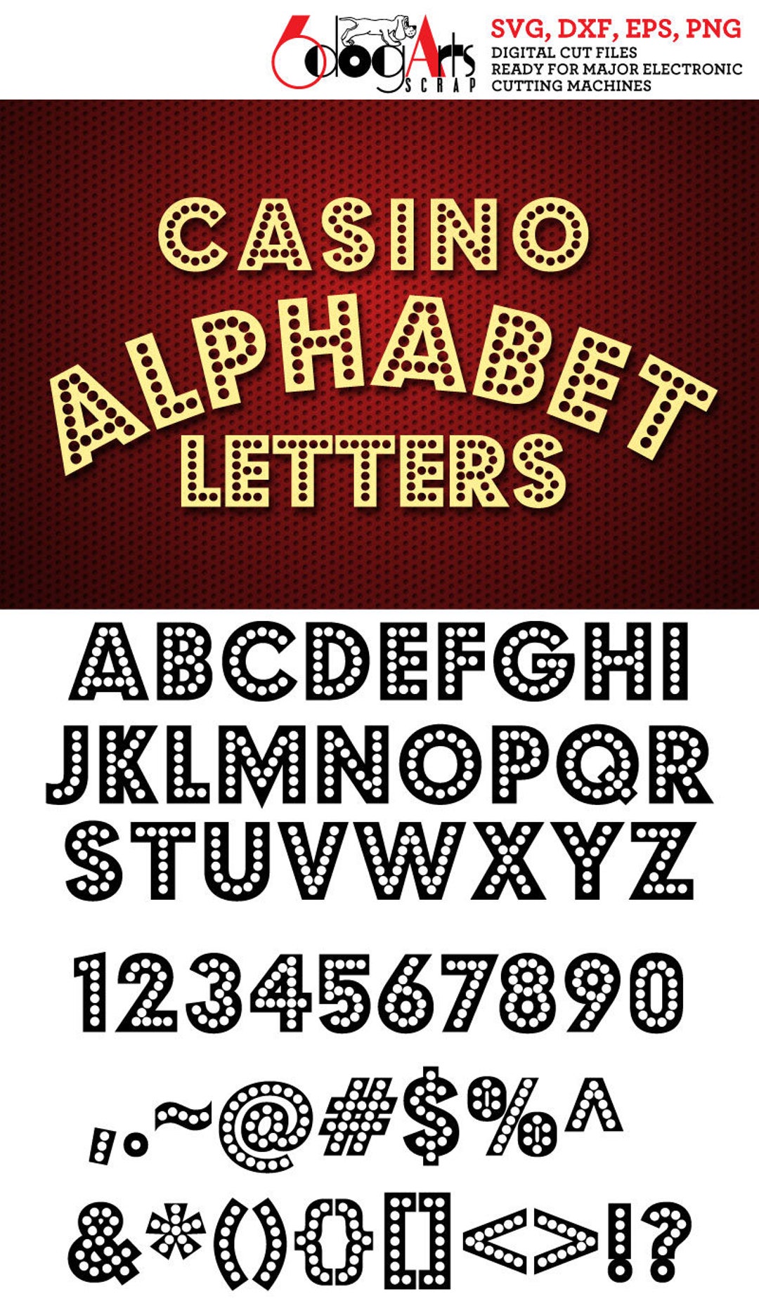 Casino Circus Alphabet SVG DXF Vector Images Monogram Cuttable Letters ...