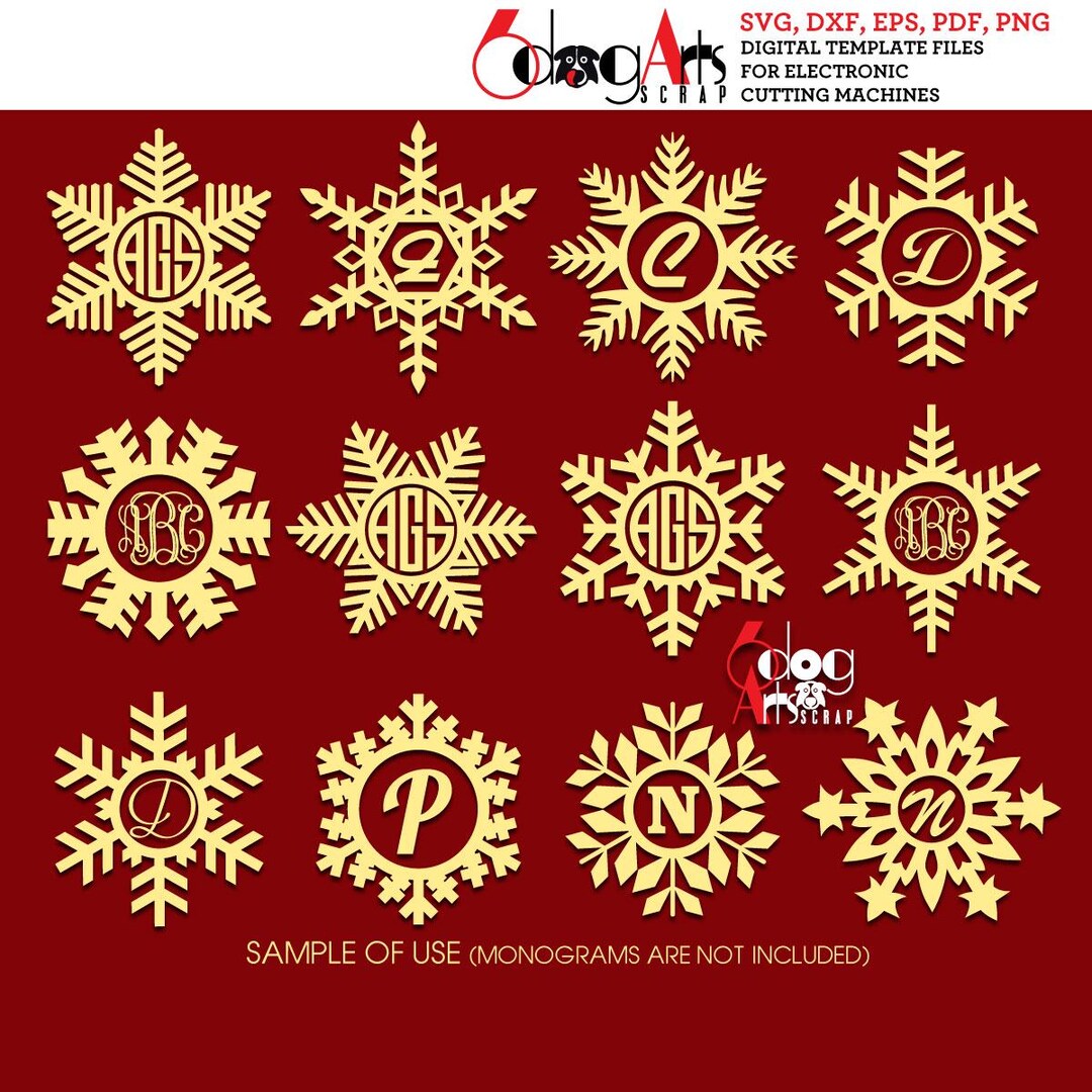 Snowflake Monogram Frames Digital Files SVG DXF Vector Printable ...