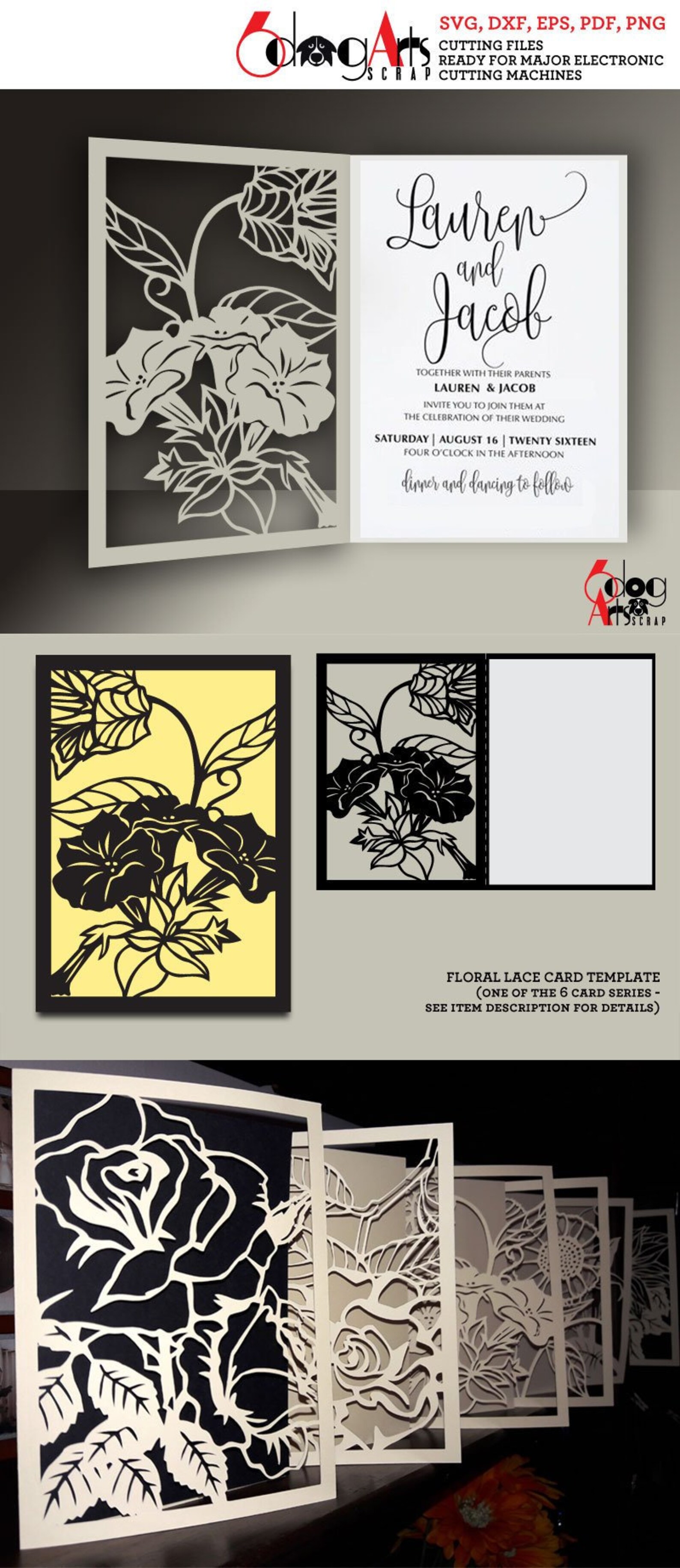 Bi-fold Floral Lace Card Template Digital Cut SVG DXF Files - Etsy