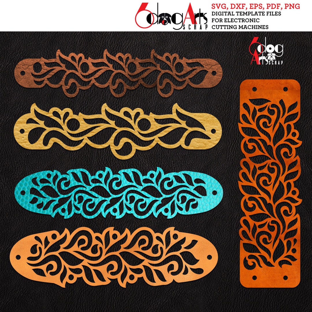5 Floral Cuff Bracelet Leather Jewelry Templates Vector Digital SVG DXF ...