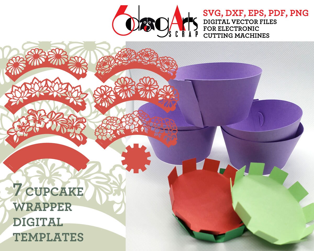 7 Floral Cupcake Wrapper Templates SVG DXF Vector Digital - Etsy