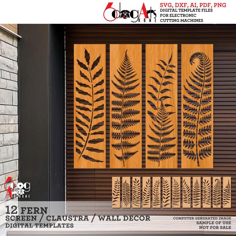 12 SVG DXF Digital Templates Fern Screen Claustra Wall Decor Laser Cnc ...