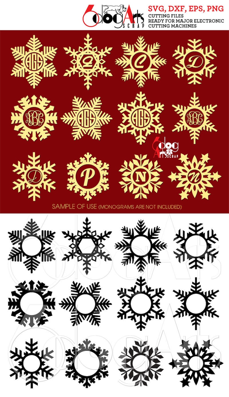 Snowflake Monogram Frames Digital Files SVG DXF Vector - Etsy