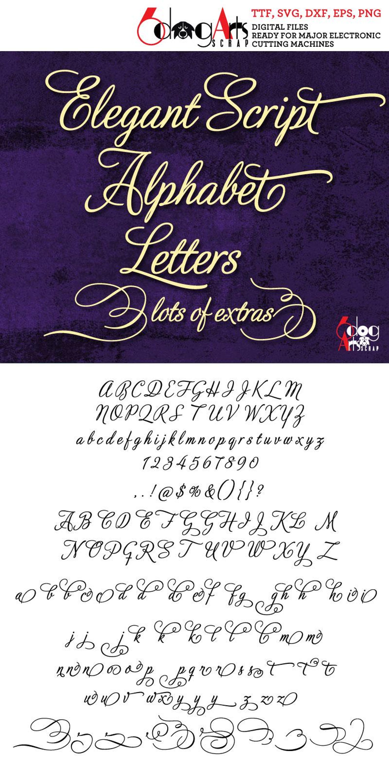 Elegant Script TTF Font & SVG Alphabet Cuttable Letters Printable ...
