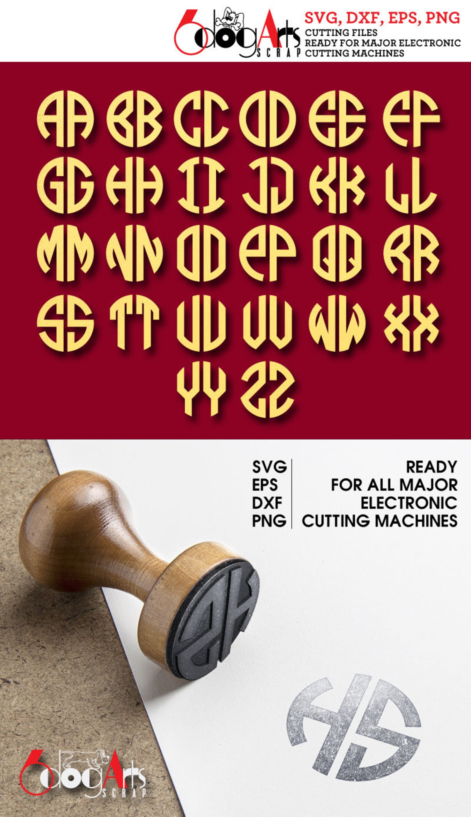 Two-letter Circle Monogram Alphabet Design Digital Files Svg Dxf Eps ...