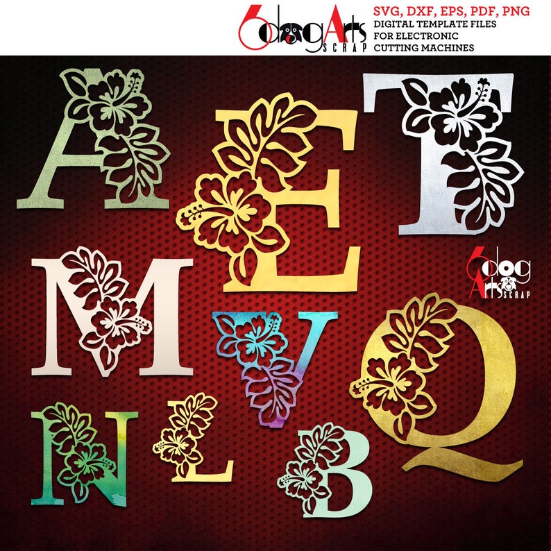 A-Z Hibiscus Flower Monogram Alphabet Letters SVG DXF Digital Images ...