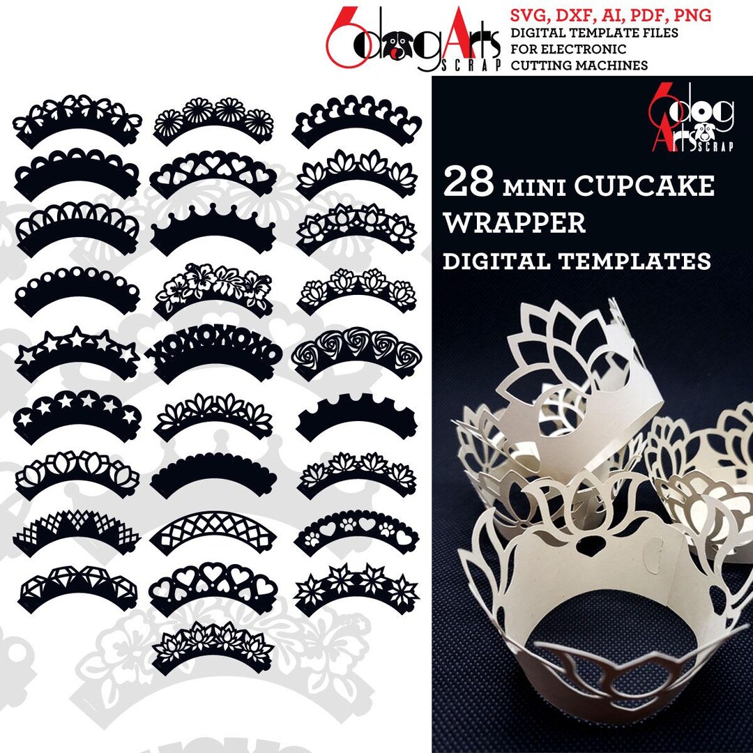 28 Mini Cupcake Wrapper Templates SVG DXF Vector Digital Files Laser ...