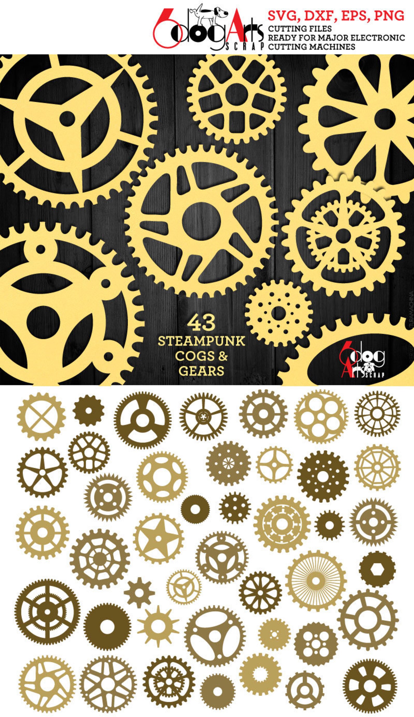 43 Steampunk Cog Gear Clip Art Digital Cut Files SVG DXF | Etsy Australia