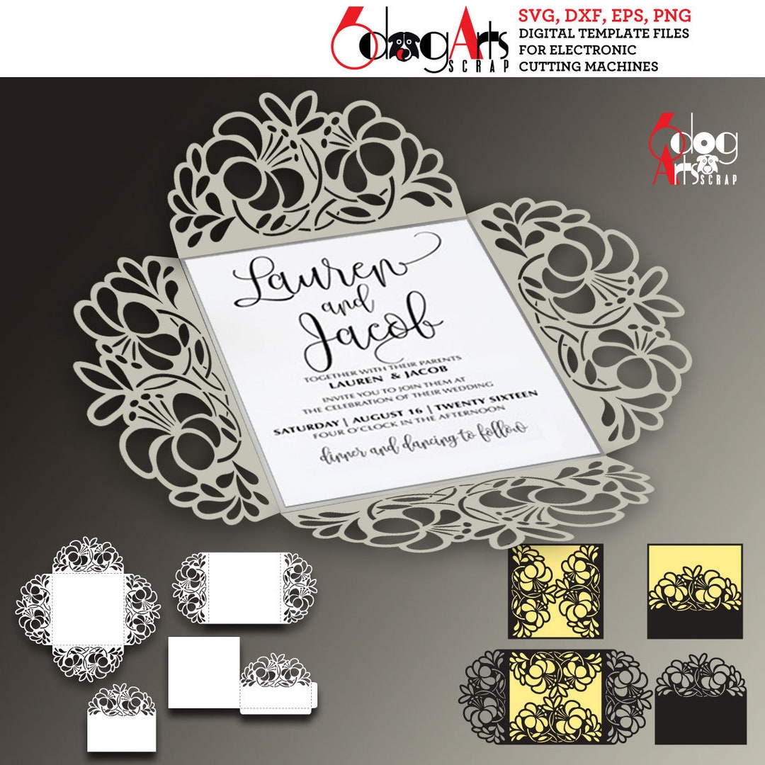 4 Floral Lace Card Templates Digital Cut SVG DXF Files Wedding ...