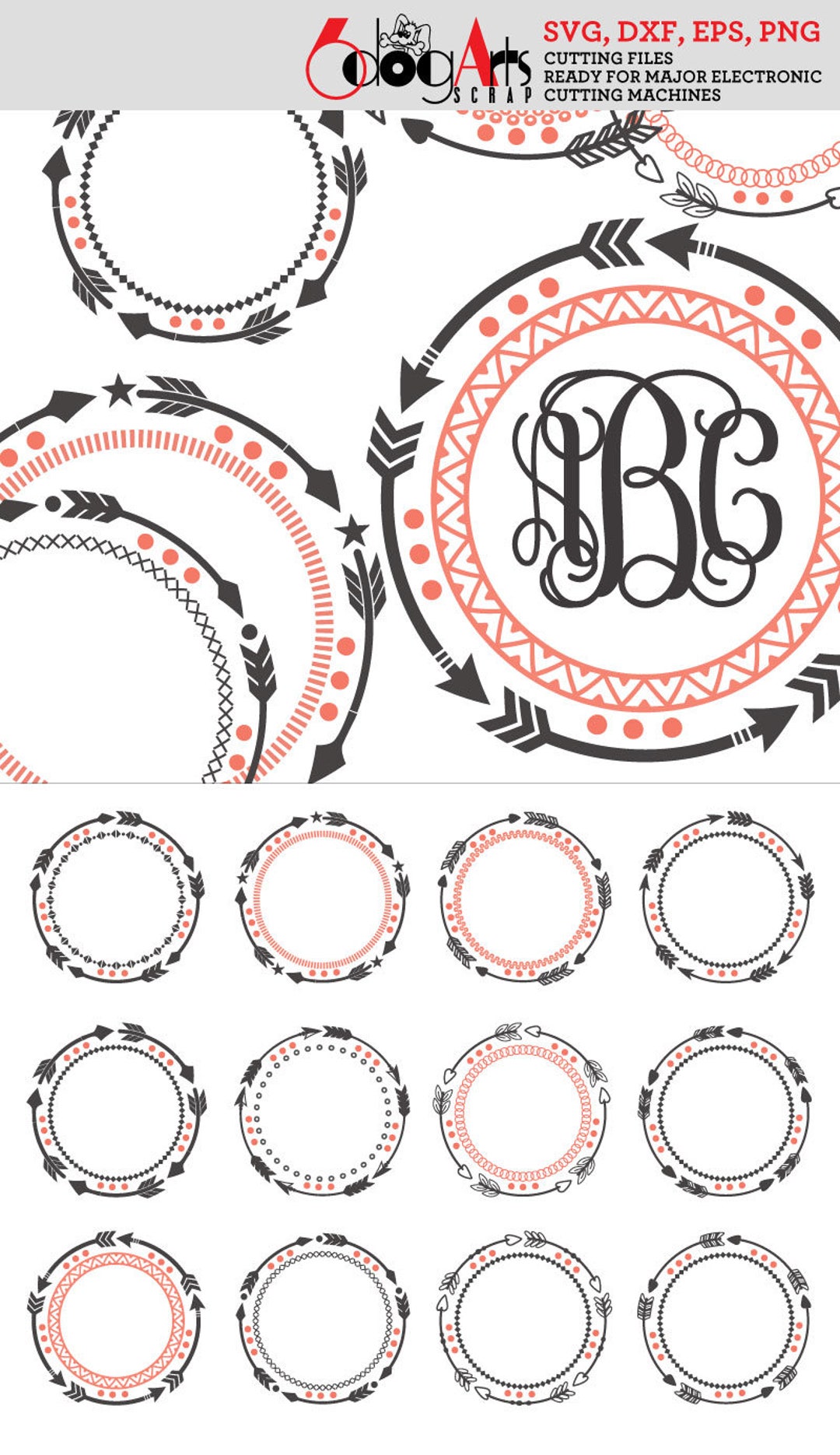 5-arrow Monogram Frames Vector Digital Files Svg Dxf Eps Png Silhouette ...