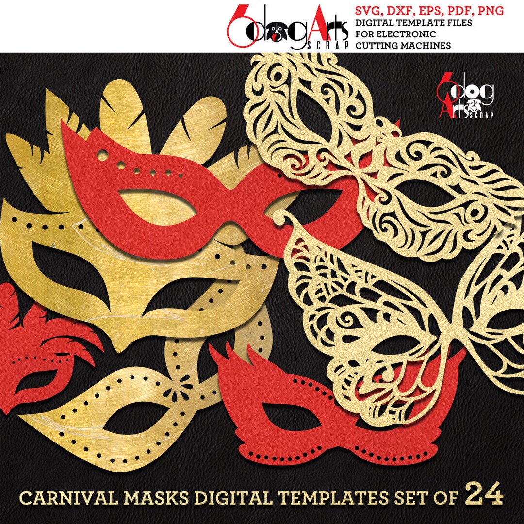 24 Venetian Carnival Masks Mardi Gras Masquerade Vector Digital Files ...