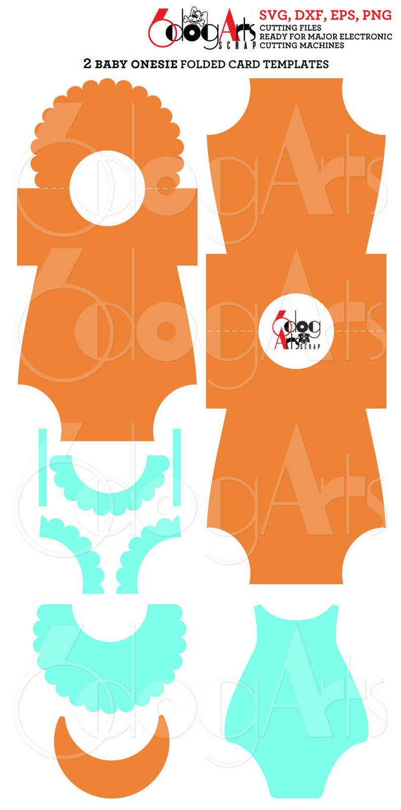 2 Baby Onesie Folded Card Templates Digital Cut SVG DXF Files Baby ...