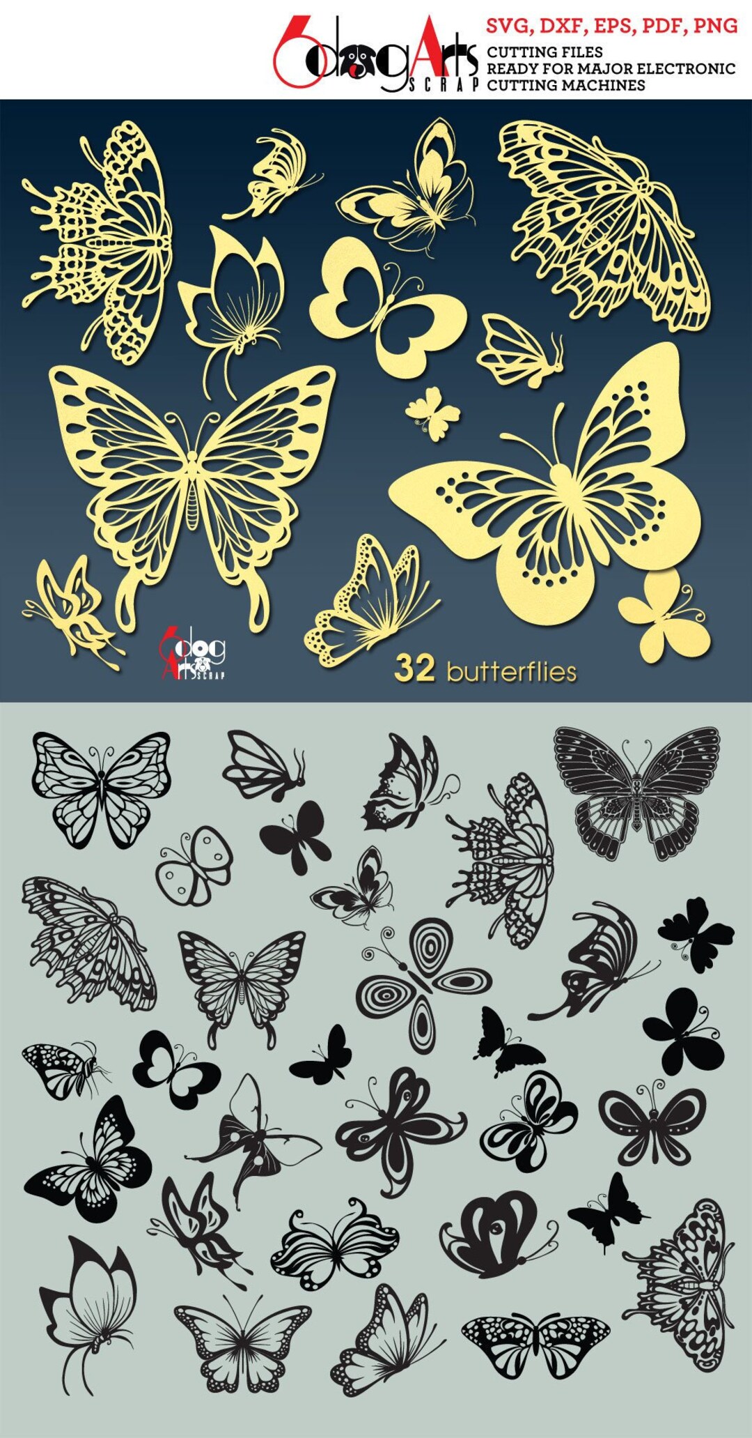 32 Butterflies Vector Digital Files Svg Dxf Pdf Eps Png Ai - Etsy