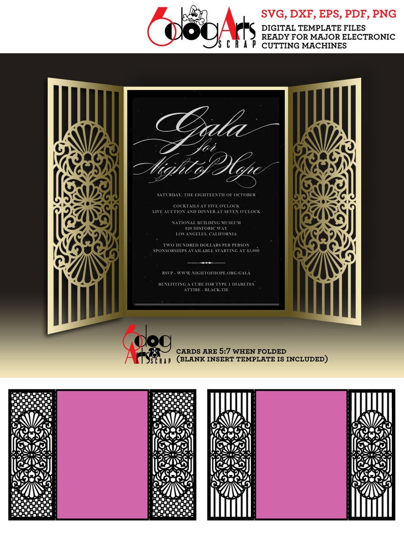 2 Ornate Gate-fold Card Templates Digital SVG DXF Files Wedding ...