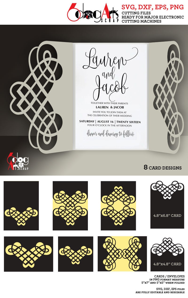 8 Calligraphic Lace Card Templates Digital Cut SVG DXF Files | Etsy