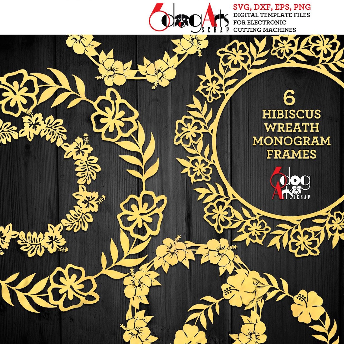 Hibiscus Wreath Monogram Frames Digital Files SVG DXF Vector Cuttable ...