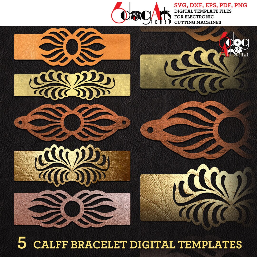 5 Floral Cuff Bracelet Leather Jewelry Templates Vector Digital SVG DXF ...