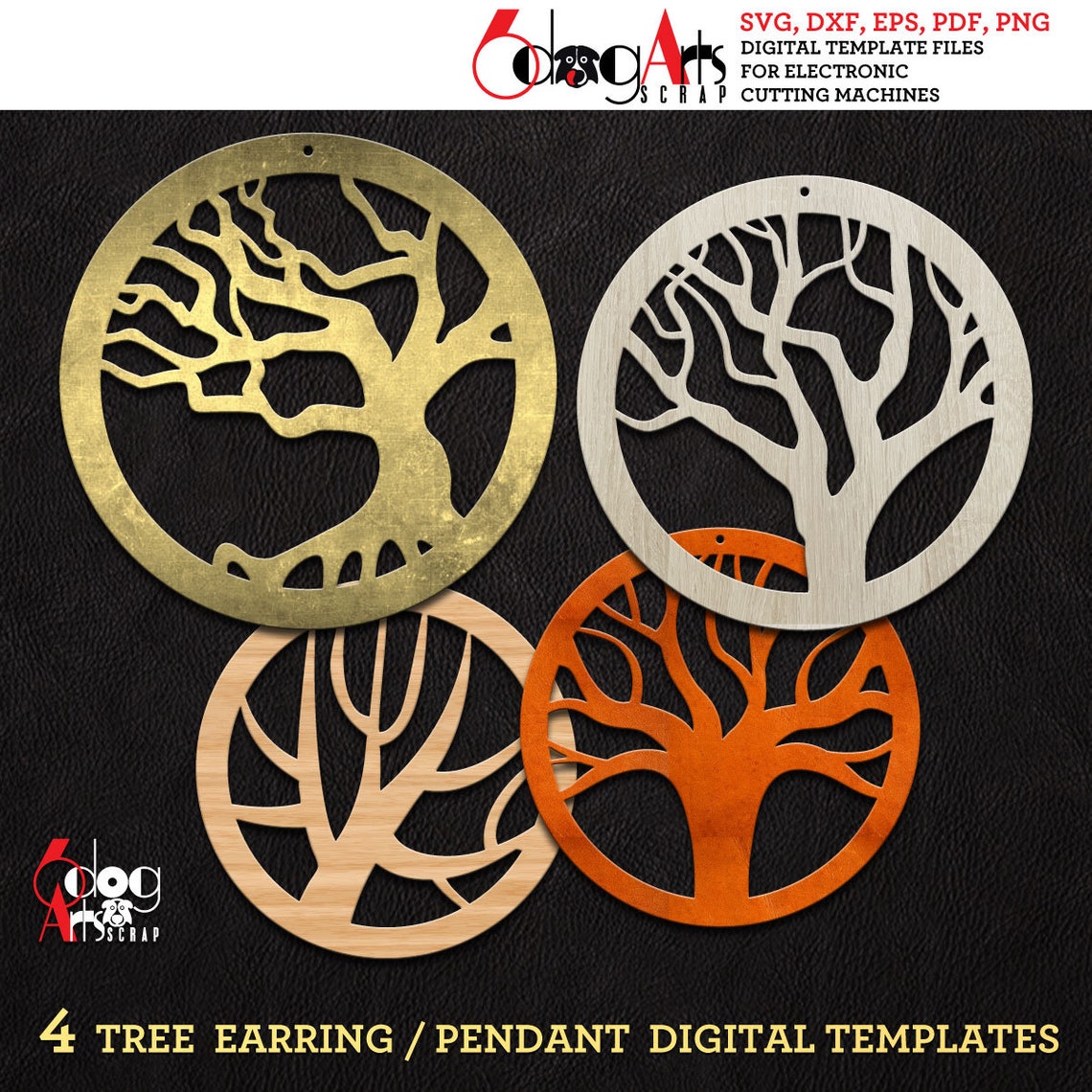 4 Wood / Acrylic Tree of Life Earring / Pendant Templates Vector ...