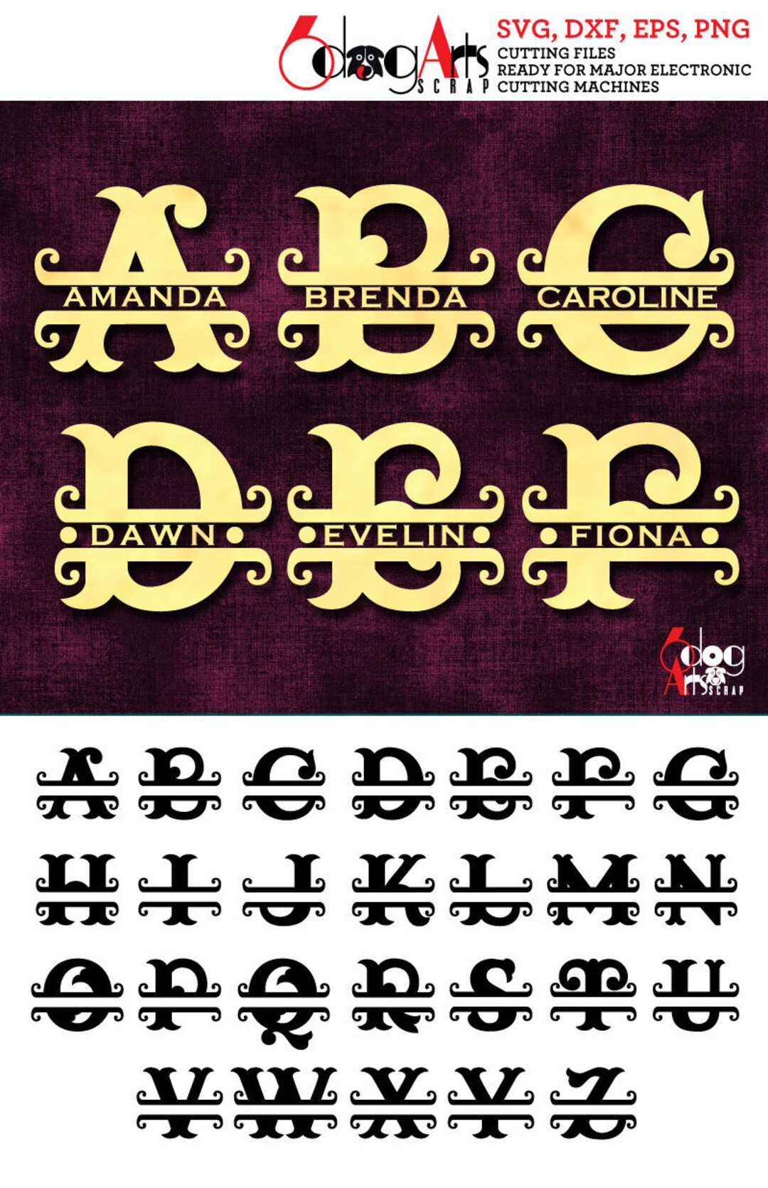 Split Fish Tail Alphabet SVG DXF Vector Files Monogram Font Cuttable ...