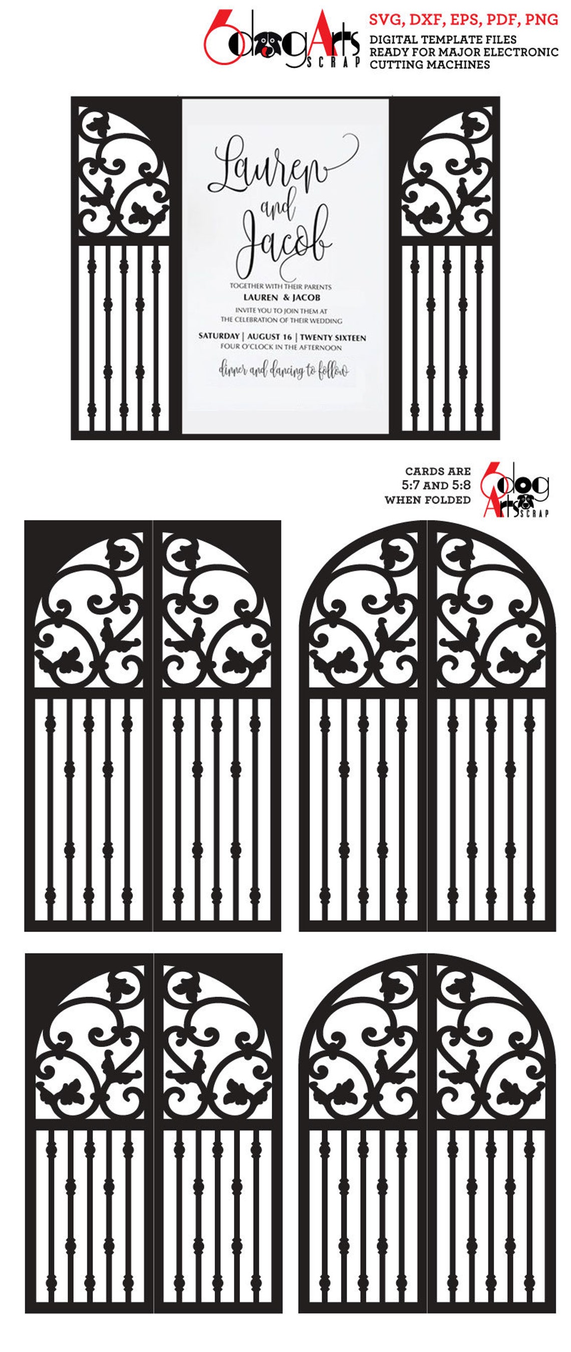 4 Gate-fold Card Envelope Templates Digital SVG DXF Files Wedding ...