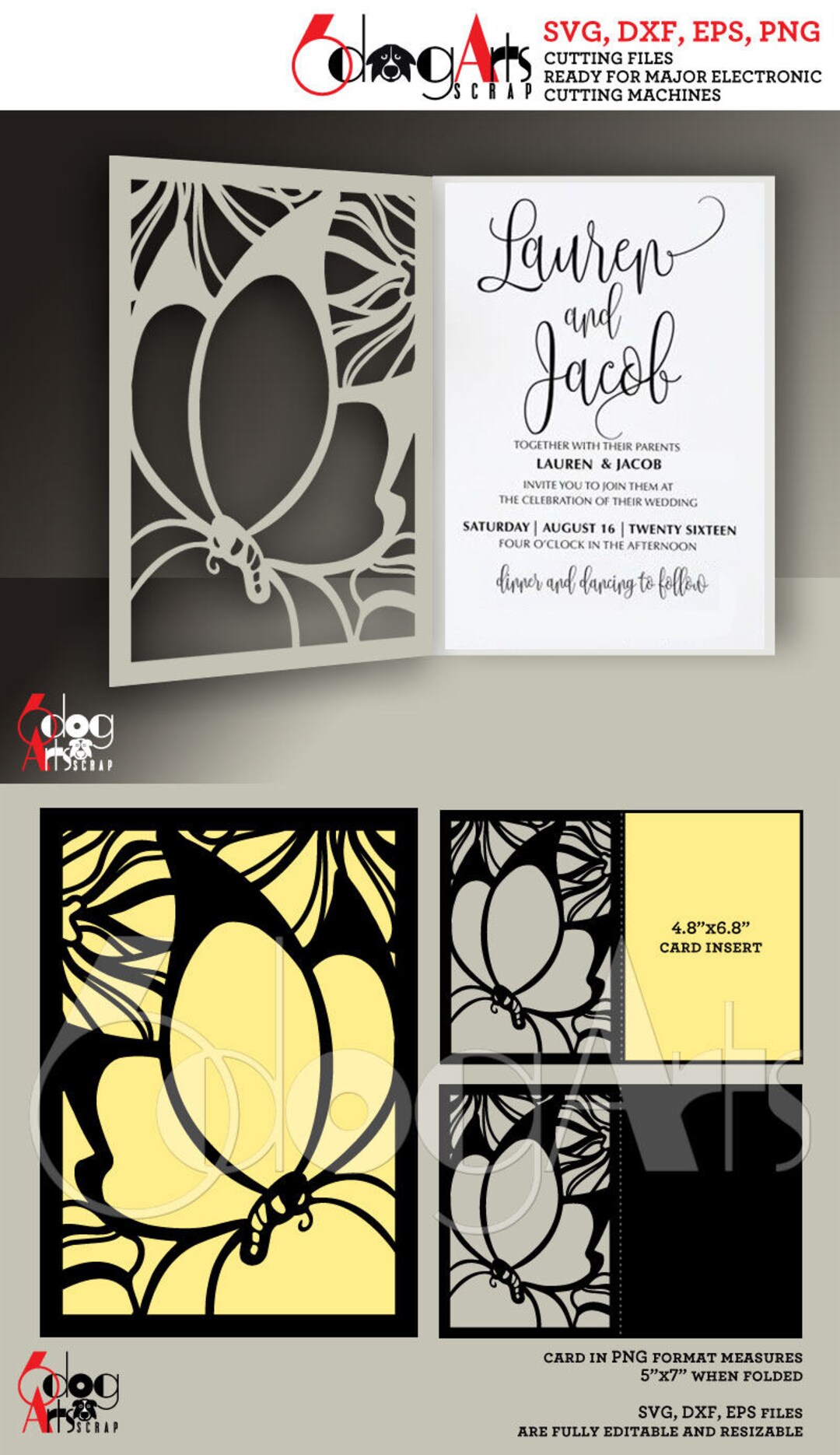 Butterfly Lace Card Template Digital Cut SVG DXF Files Wedding - Etsy