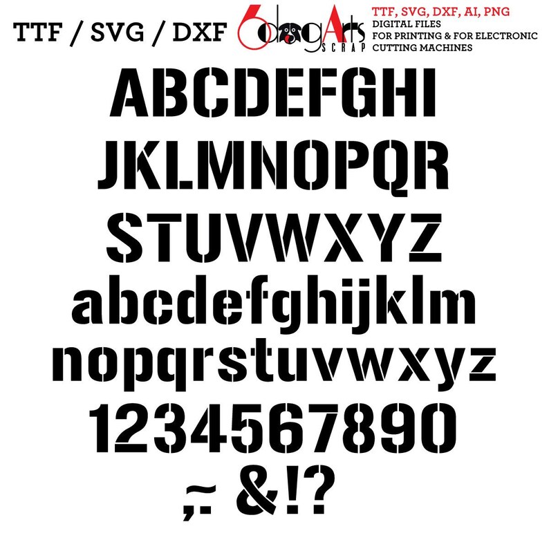 Stencil TTF Font & SVG Vector Images Alphabet Letters for Printing ...