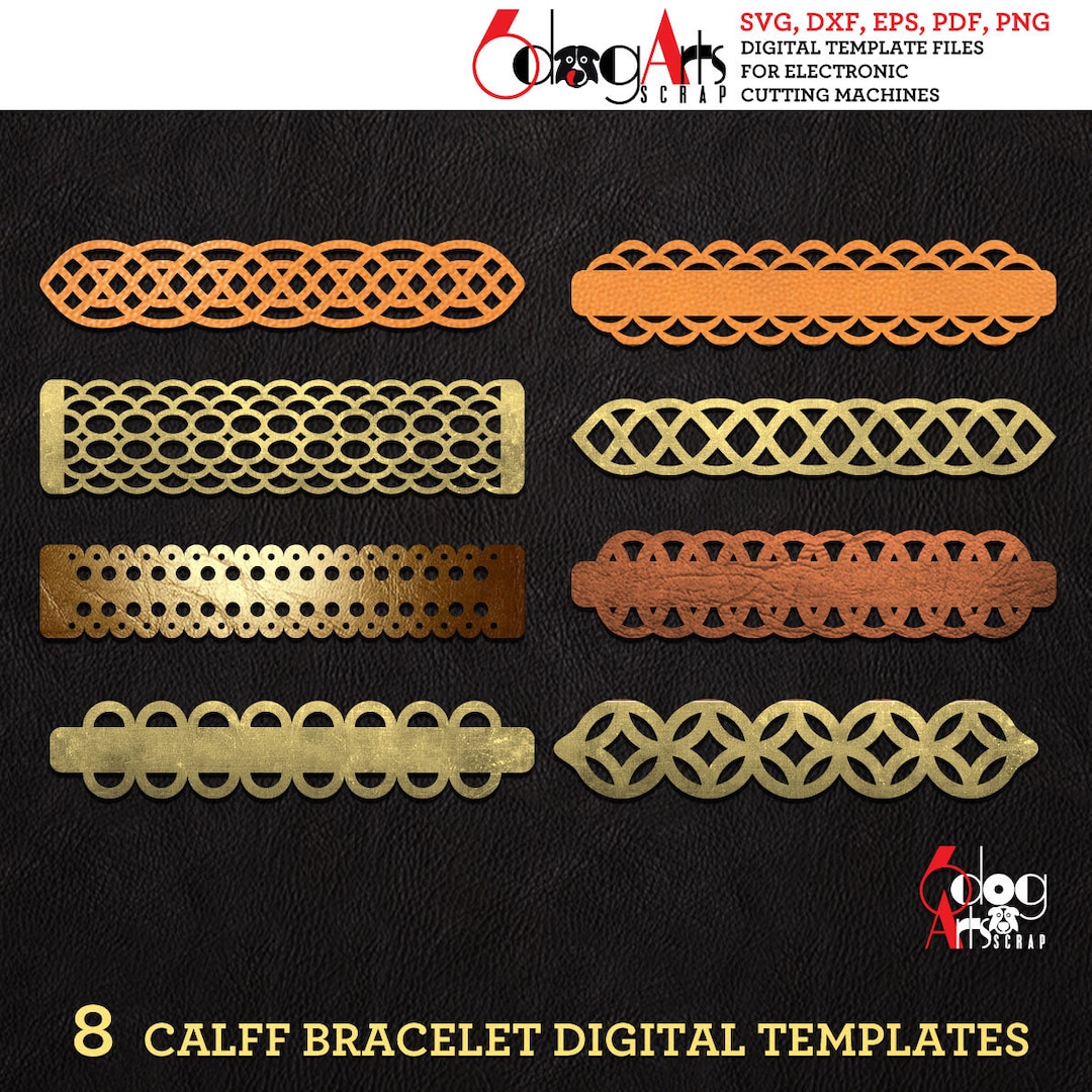 8 Cuff Bracelet Leather Jewelry Templates Vector Digital SVG DXF Files ...