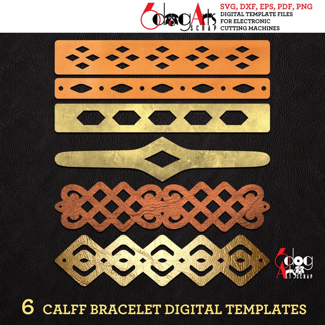 6 Cuff Bracelet Leather Jewelry Templates Vector Digital SVG DXF Files ...