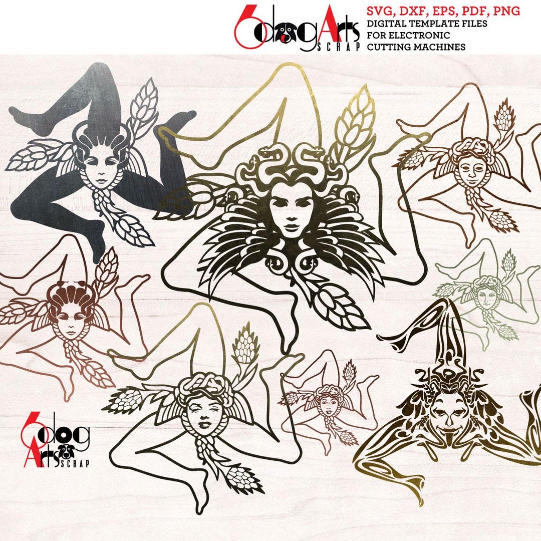 10 Medusa Trinacria Sicilian Flag Designs Digital Files Svg Dxf Vector ...