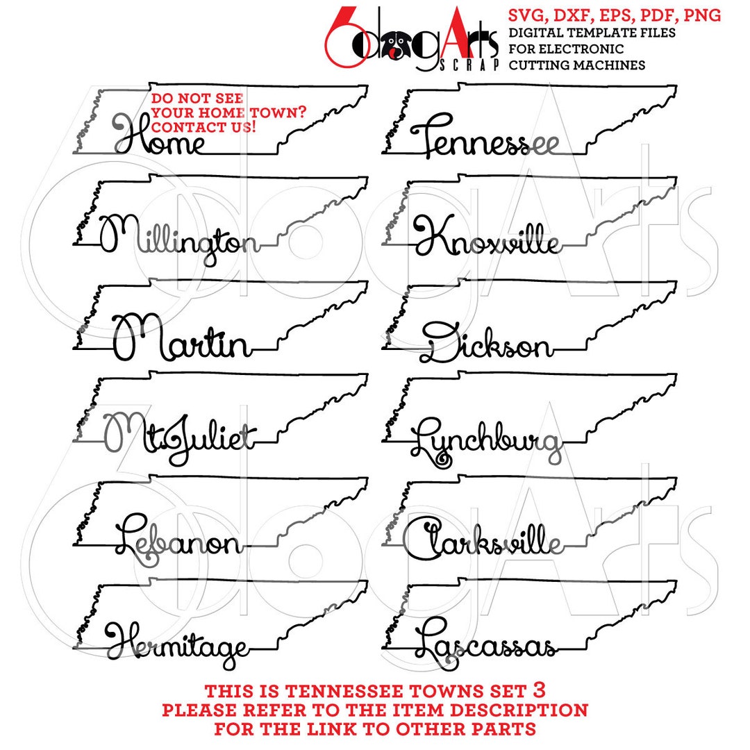 Tennessee (part 3) Outline Typography Files SVG DXF Glowforge Laser Cut ...