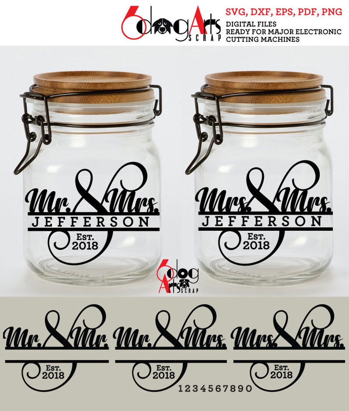 Wedding Mr. & Mrs. Split Monogram Frame Templates Vector Digital Files ...