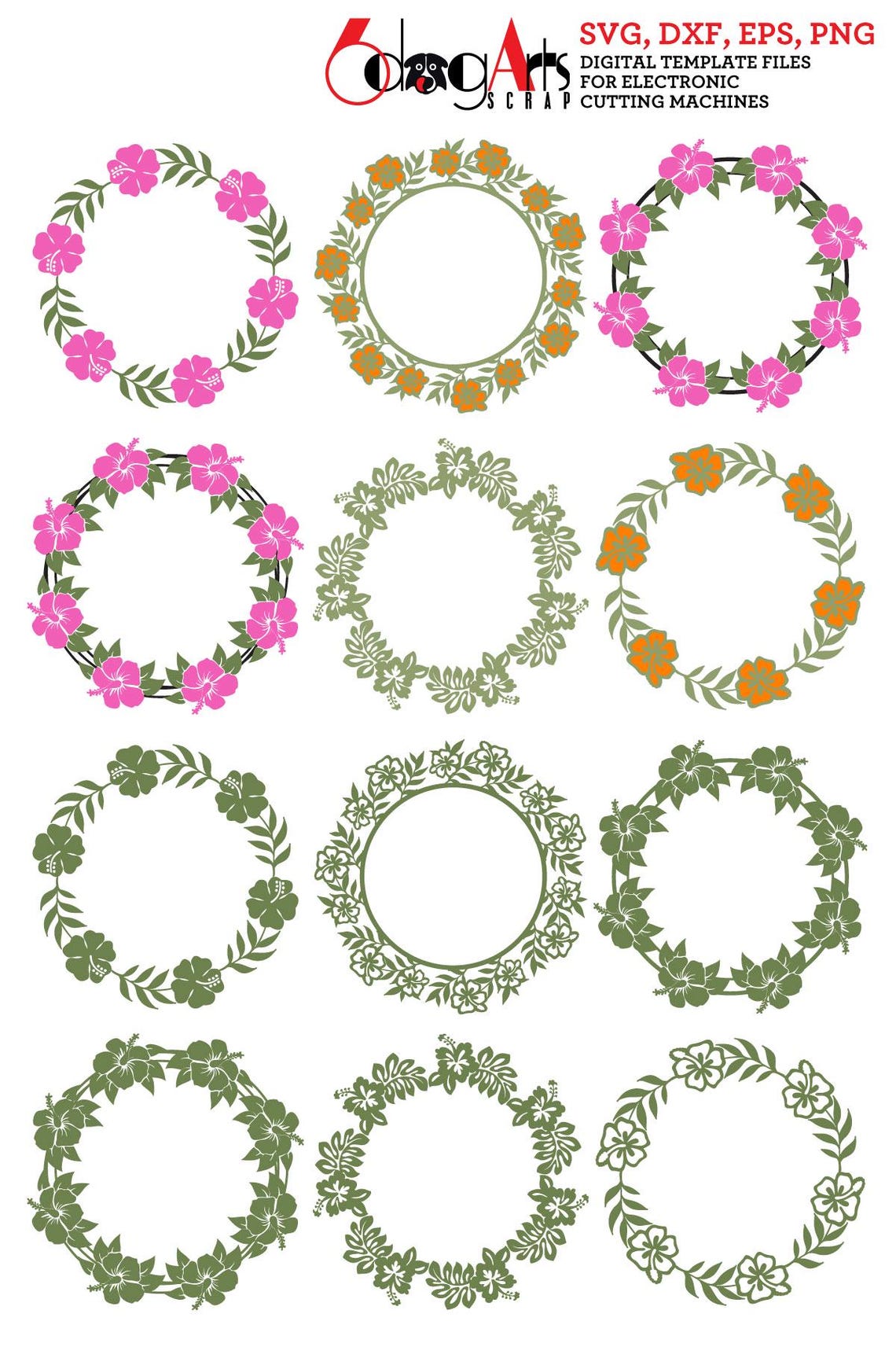 Hibiscus Wreath Monogram Frames Digital Files SVG DXF Vector Cuttable ...