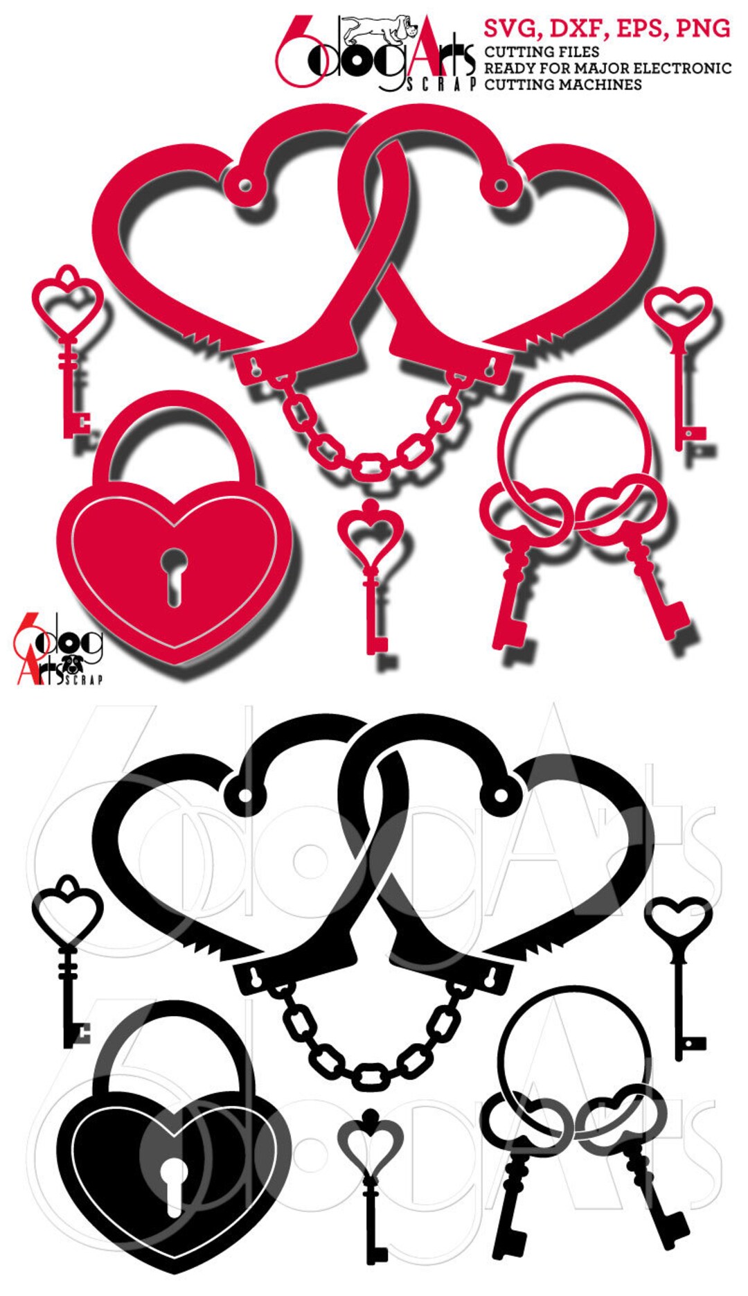Love Handcuffs Wedding Clip Art Vector SVG DXF Digital Files Vinyl Iron ...