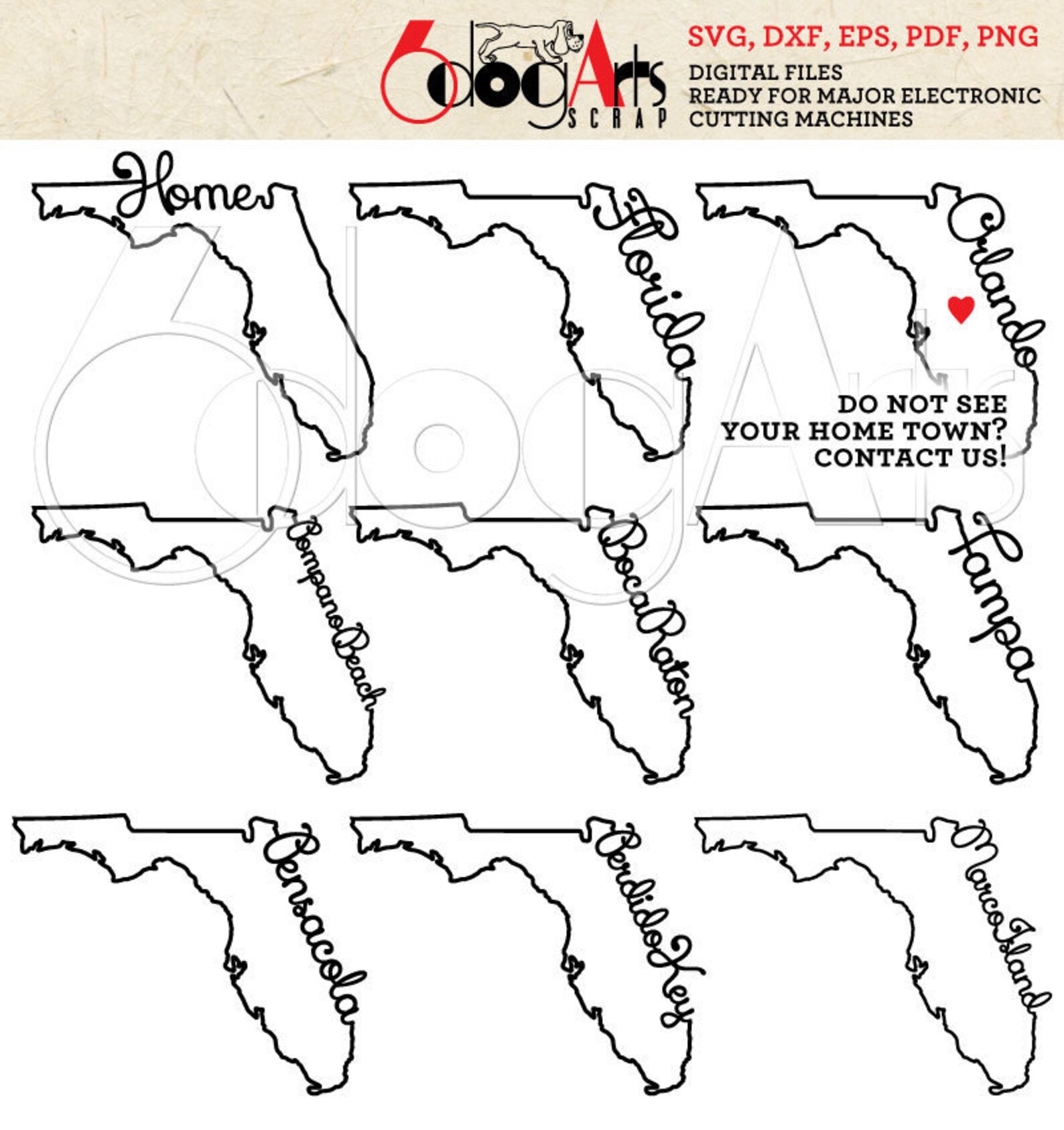Florida Outline Typography Digital Files SVG DXF Silhouette | Etsy