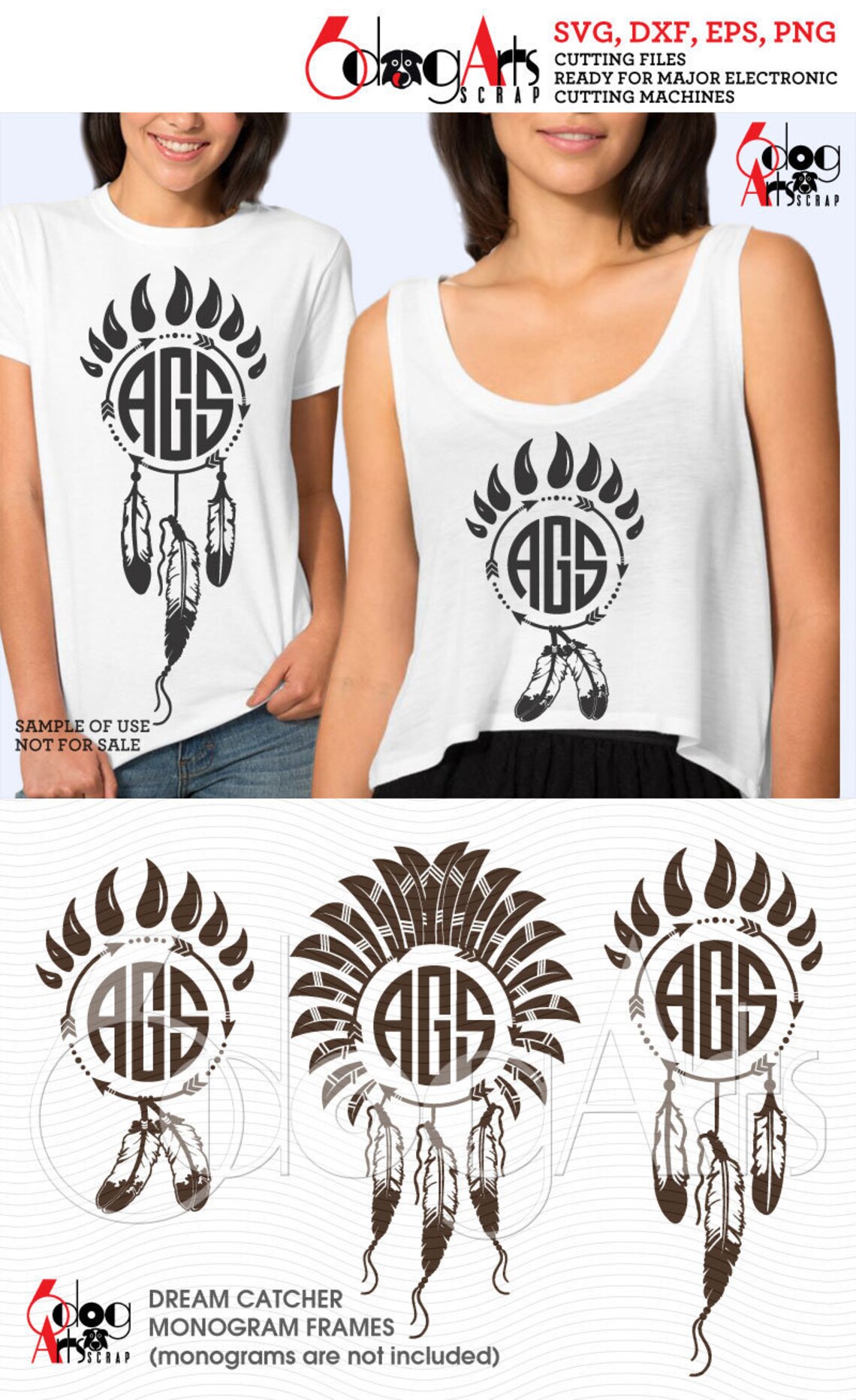 3 Dream Catcher Monogram Frames SVG DXF Eps Png Vector Digital | Etsy
