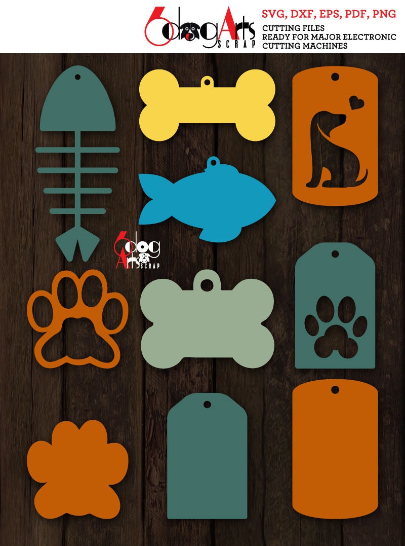 Pet Dog Fish Cat Bone Paw Tag Templates Digital Files SVG DXF Vector ...