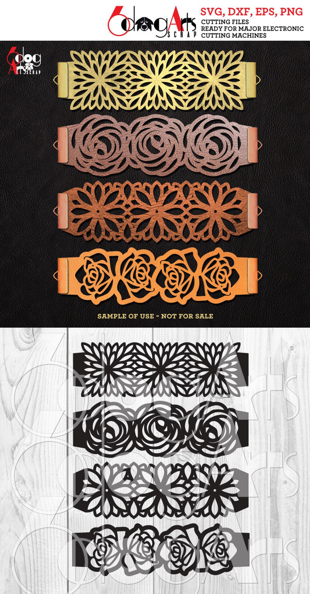 4 Floral Cuff Bracelet Leather Jewelry Cutting Templates - Etsy