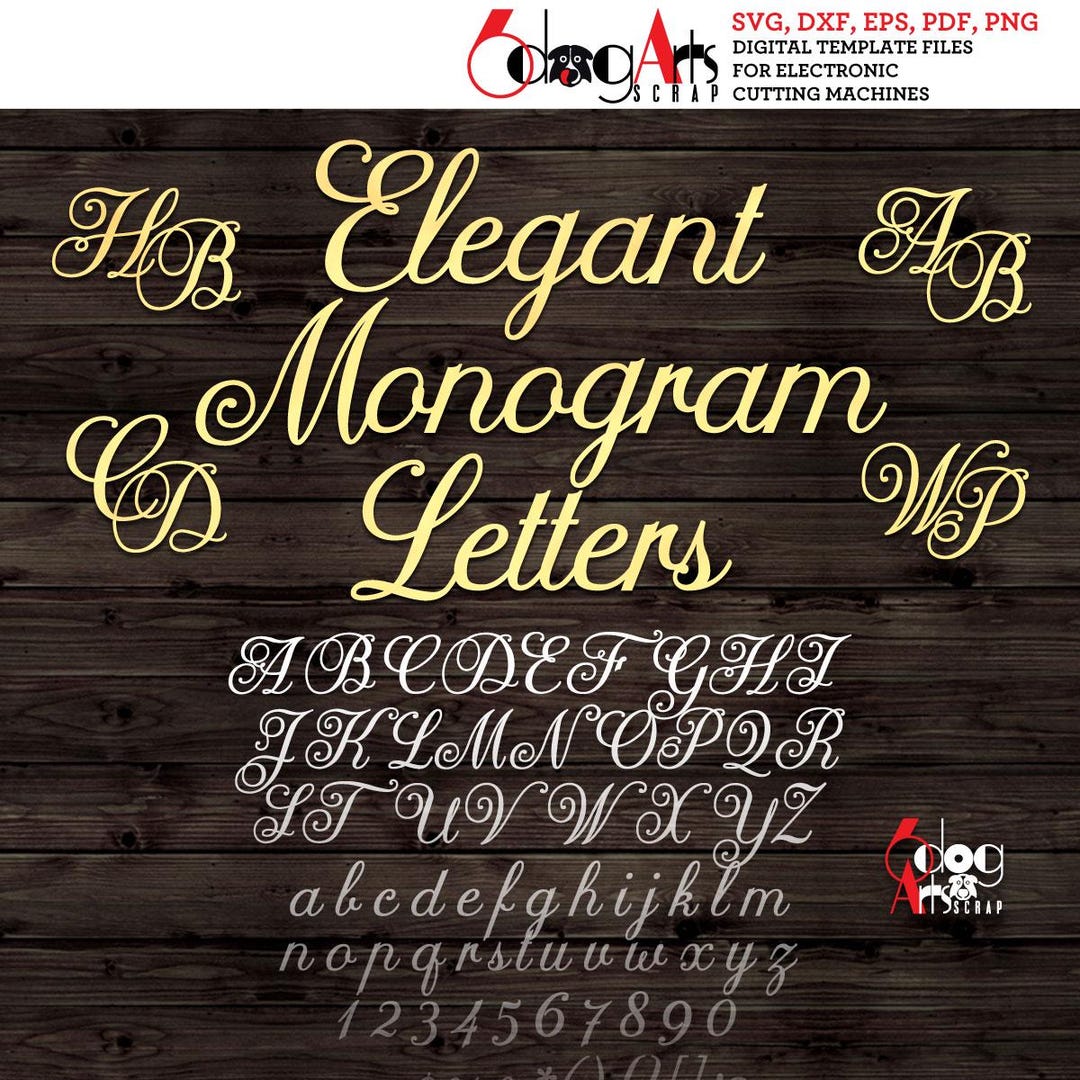 Elegant Script Monogram Alphabet Letters Digital Images SVG DXF ...