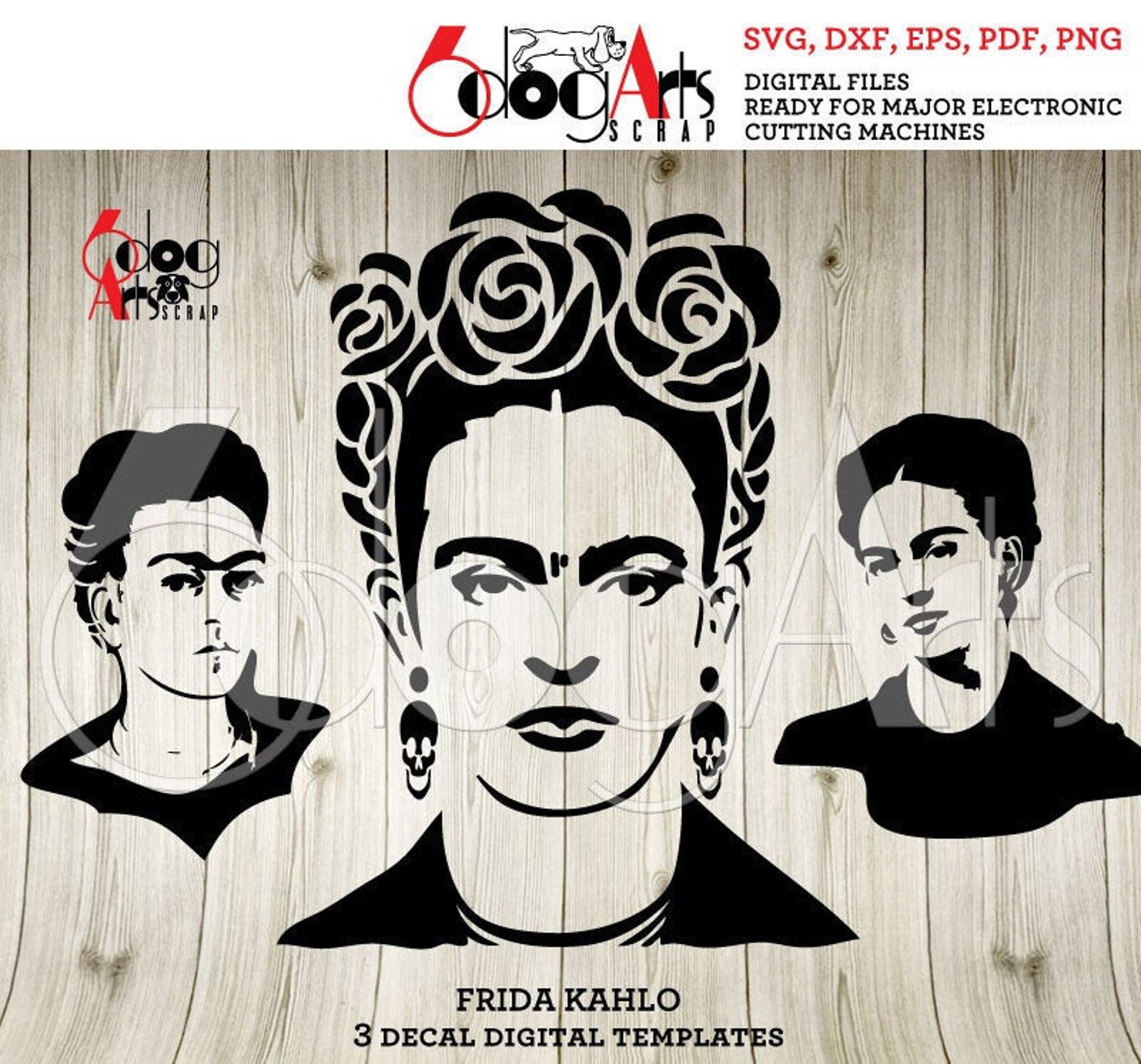 3 Frida Kahlo Decal Digital Templates SVG DXF Vector Files Diy - Etsy ...